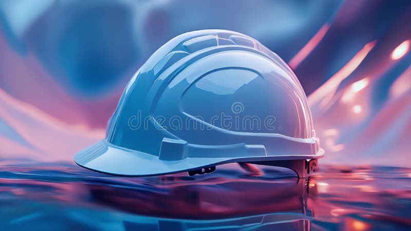 The Construction Helmet is White and Stands on the Surface of the Water ...