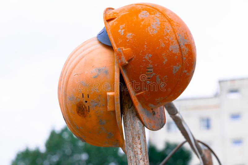 Construction Helmet Working Head Wear Security Equipment Close Up ...