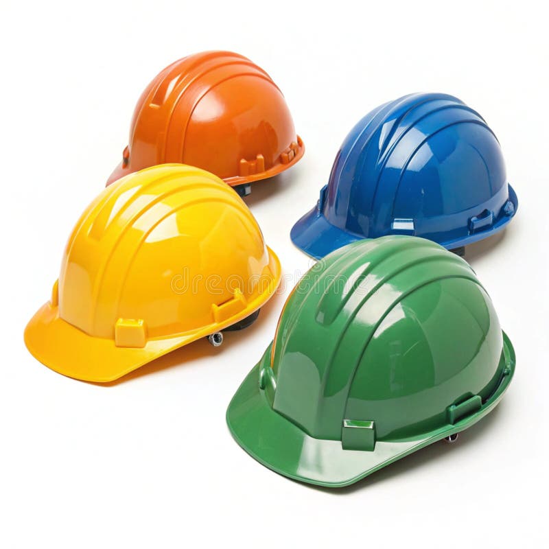 Construction Helmets in Different Colors Isolated Stock Illustration ...