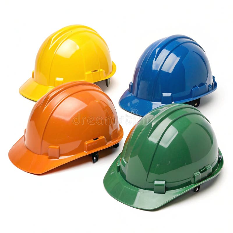 Construction Helmets in Different Colors Isolated Stock Illustration ...