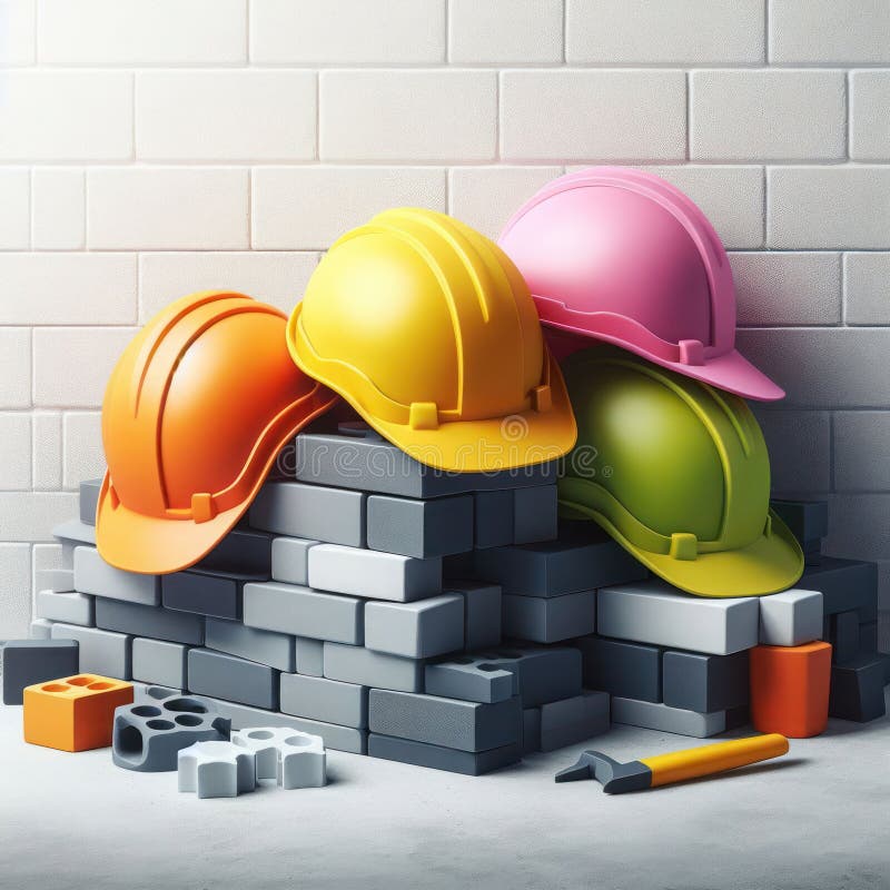 Construction Helmets Lying on Blocks. Stock Illustration - Illustration ...