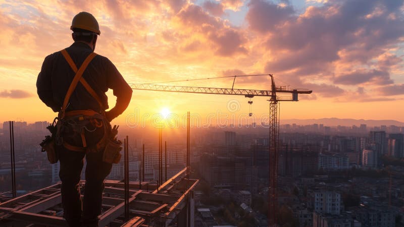 Construction, High-altitude Work. a High-altitude Fitter Performs Work ...