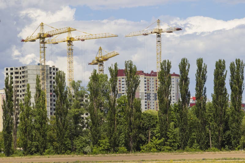 Construction of a High-rise Building, Construction Crane. Blue Sky ...