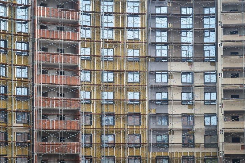 Construction of High-rise Building with Scaffolds Stock Image - Image ...
