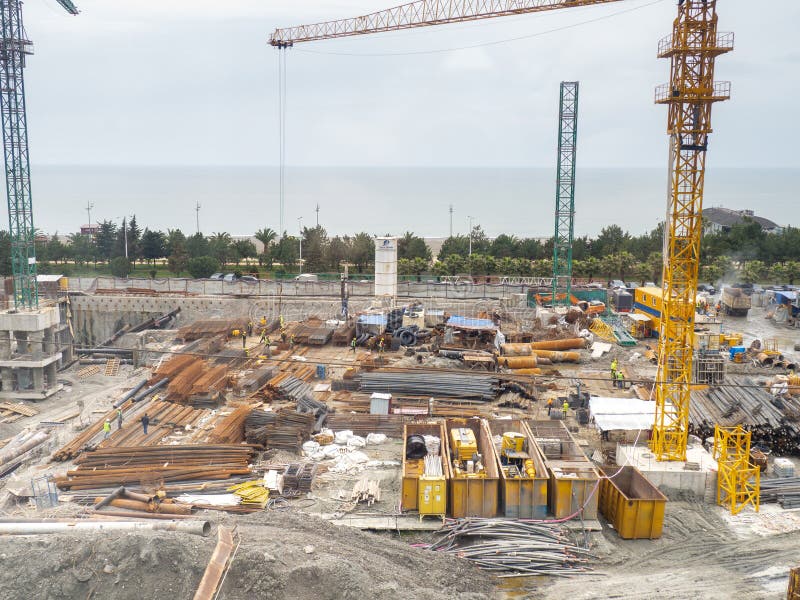 Construction of a High-rise Building. View from Above. Start of ...