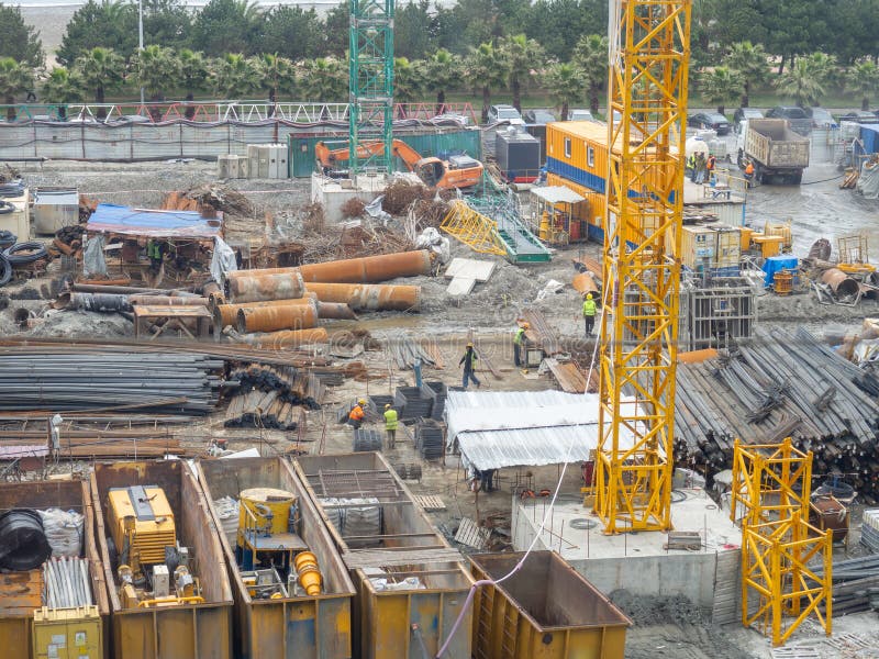 Construction of a High-rise Building. View from Above. Start of ...