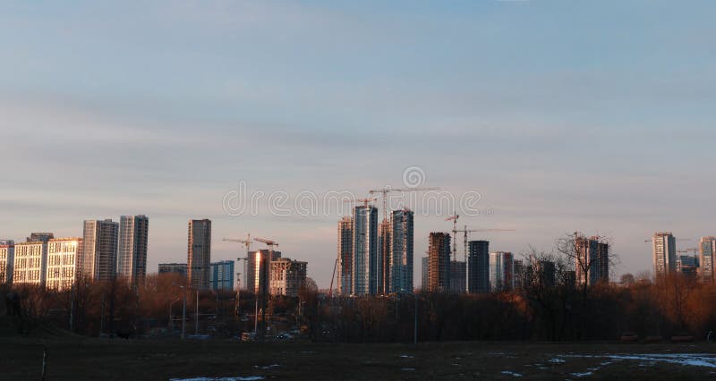 Construction of High-rise Buildings at Sunset Stock Image - Image of ...
