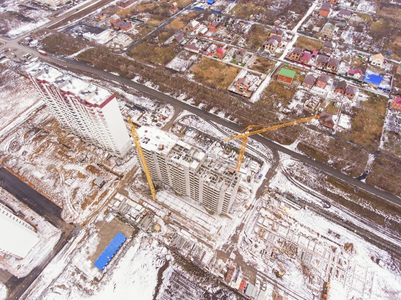Construction of High-rise Buildings in the Winter. Stock Image - Image ...