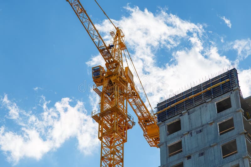 Construction of High-rise Panel Residential Building on Background Sky ...