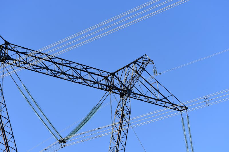 The Construction of a High-voltage Power Line in Close-up. Wires on a ...