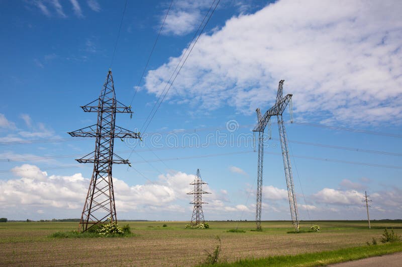 Construction of a High-voltage Power Line in the Field Stock Image ...