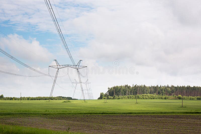 Construction of a High-voltage Power Line Stock Image - Image of ...