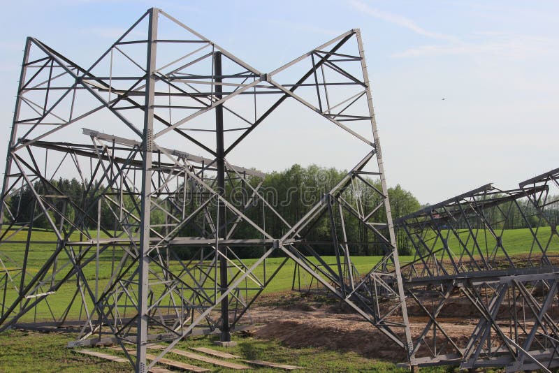 Construction of High Voltage Power Line Tower Stock Image - Image of ...