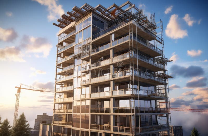The Construction of a Highrise Residential Building is Under Way Stock ...