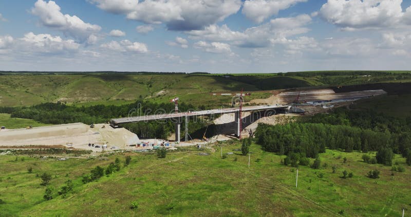 Construction of Overpass Highway Bridge among Forests Stock Video ...