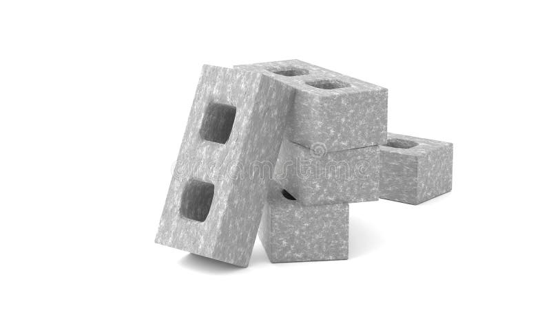 Construction Hollow Concrete Bricks on White Background - 3D ...