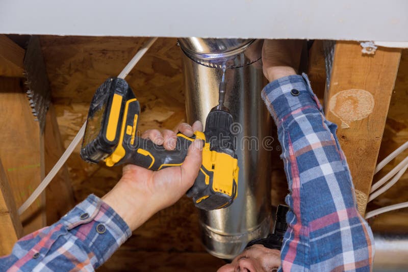 Construction Home the Install of HVAC Vent Duct Pipes in Ceiling Stock ...