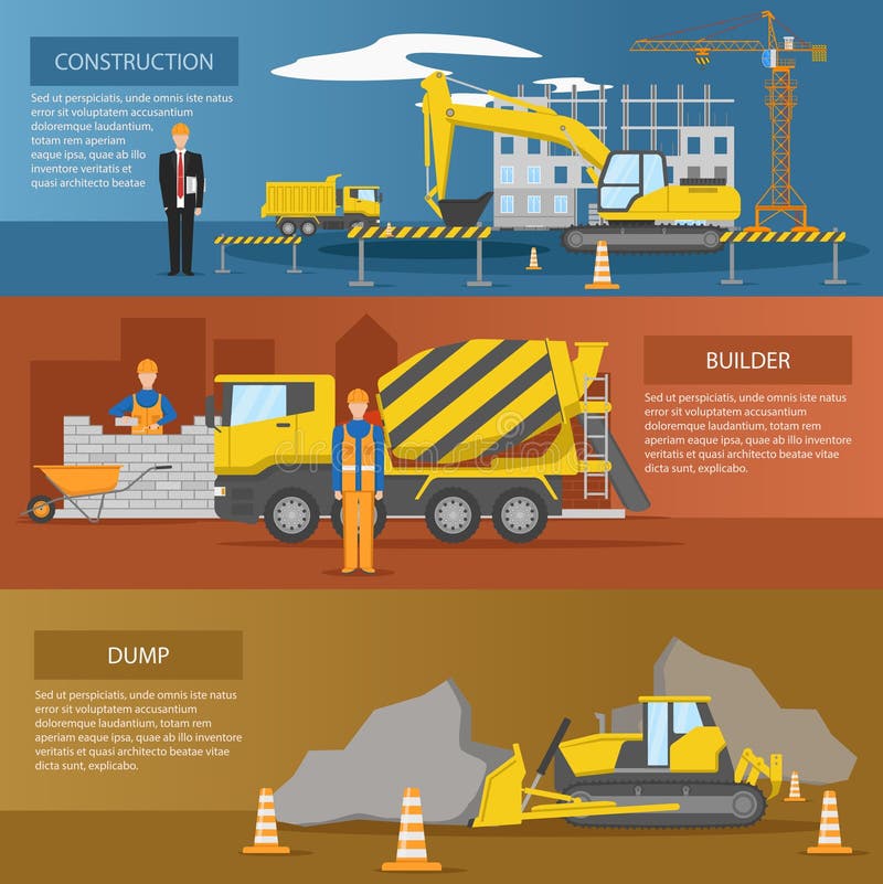 Construction Horizontal Banners Set Stock Vector - Illustration of ...