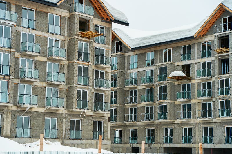 Construction of a Hotel Building in a Ski Resort Stock Image - Image of ...