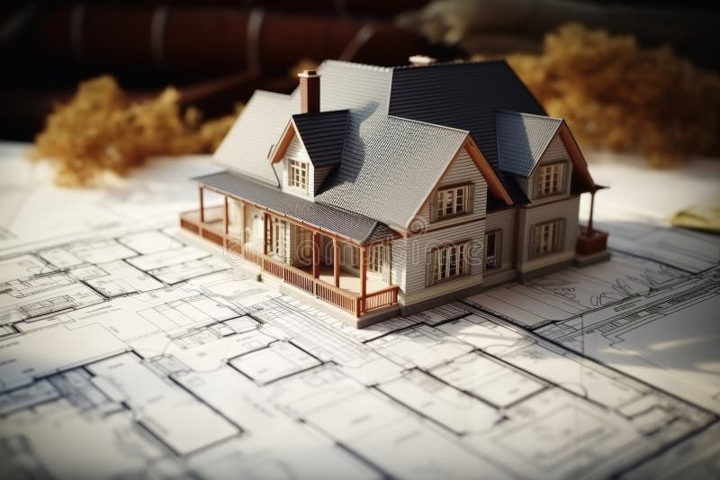 Construction of House on Blueprints - Building Project and Architecture ...