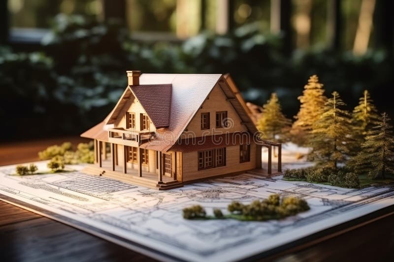 Construction of House on Blueprints - Building Project and Architecture ...