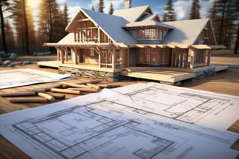 Construction of House on Blueprints - Building Project and Architecture ...