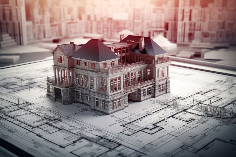 Construction of House on Blueprints - Building Project and Architecture ...