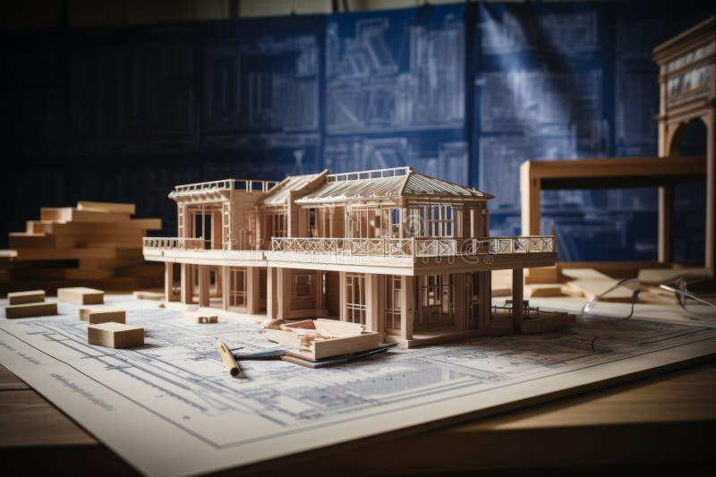 Construction of House on Blueprints - Building Project and Architecture ...
