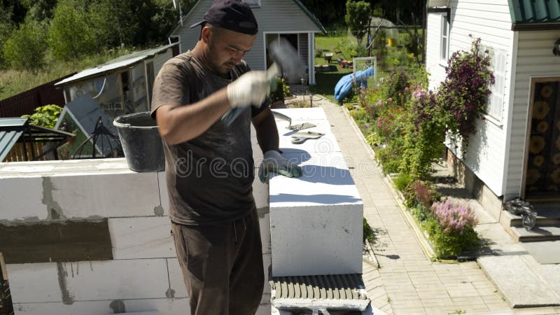 Construction of a House Made of White Blocks Stock Image - Image of ...