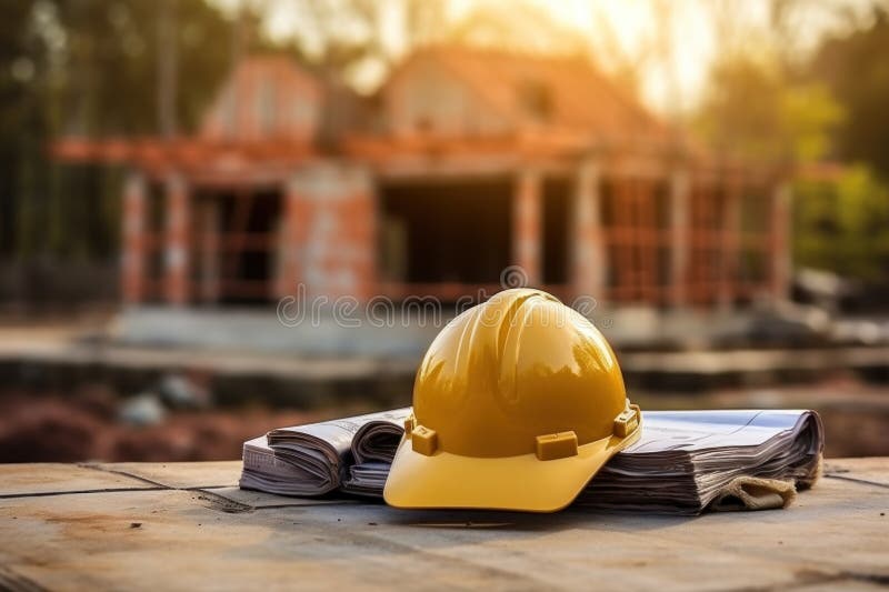 Construction House. Repair Work. Drawings for Building and Helmet Stock ...