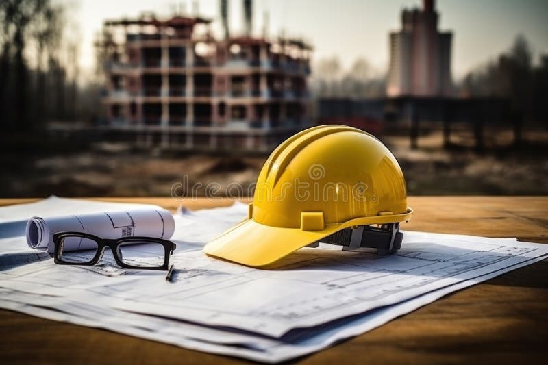 Construction House. Repair Work. Drawings for Building and Helmet Stock ...