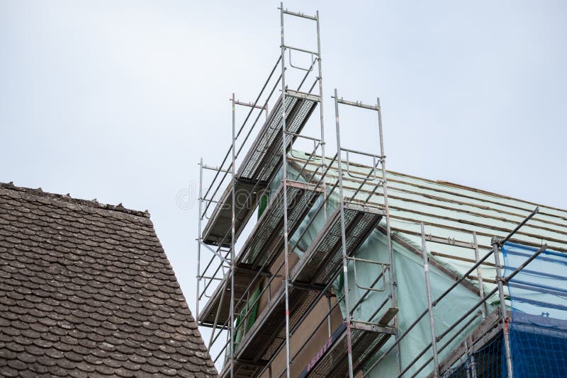Construction of the House.Scaffolding Against a Cloudy Sky. Preparatory ...