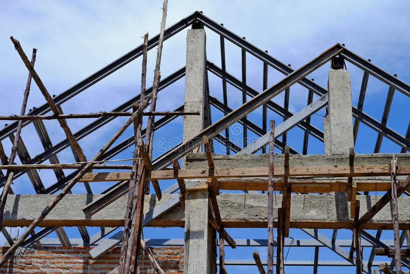 Construction House Structure Made from Cement and Brick with Scaffold ...