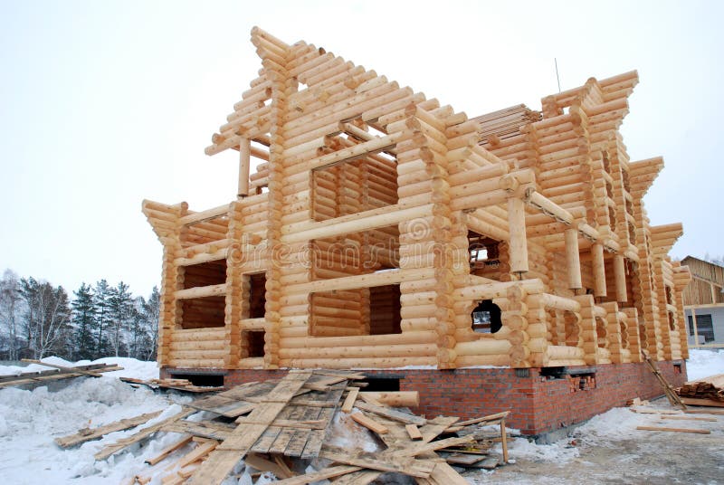 Construction of Houses from Logs Stock Image - Image of work, repair ...