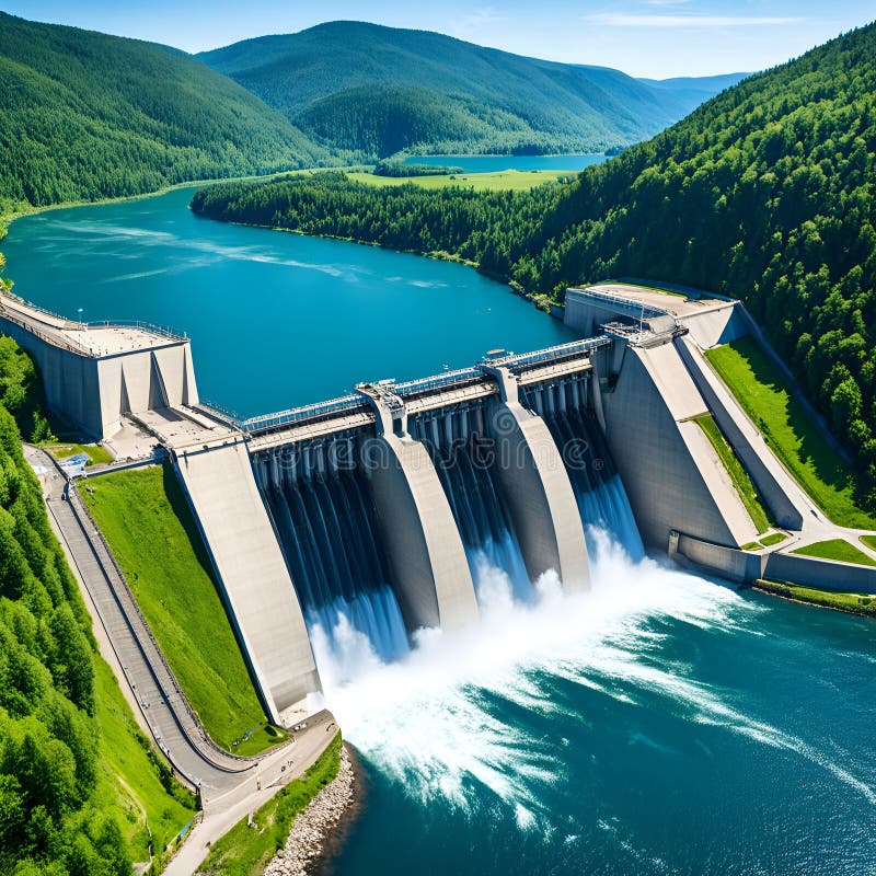 Construction of a Hydroelectric Dam on a River, Aerial View Stock ...