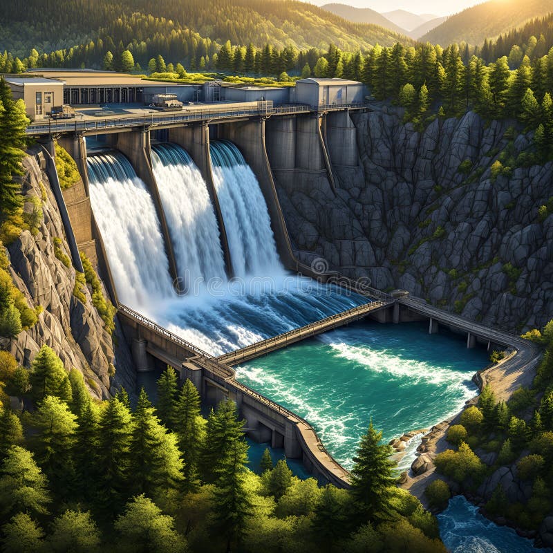 Construction of a Hydroelectric Dam on a River, Aerial View Stock ...