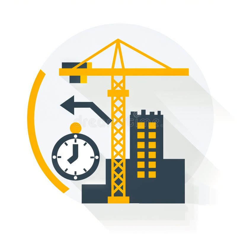 Construction Icon with a Clock and a Crane Stock Illustration ...