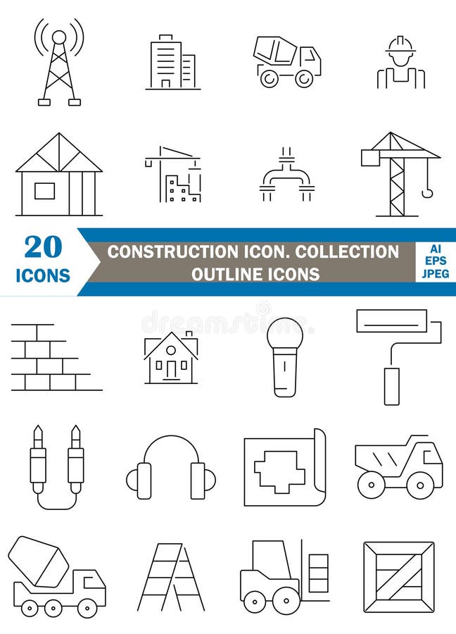 Construction Icon. Collection of Construction Outline Icons Vector ...