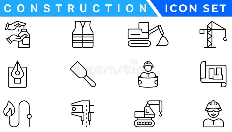 Construction Icon Element Set. Containing Crane, Building, Land ...