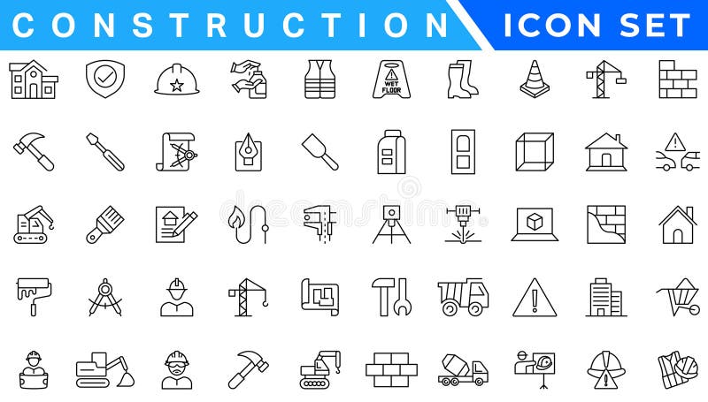 Construction Icon Element Set. Containing Crane, Building, Land ...