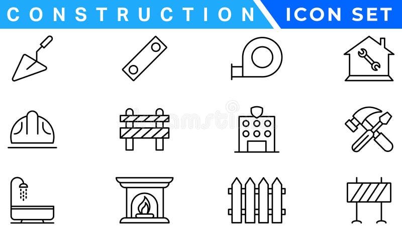 Construction Icon Element Set. Containing Crane, Building, Land ...