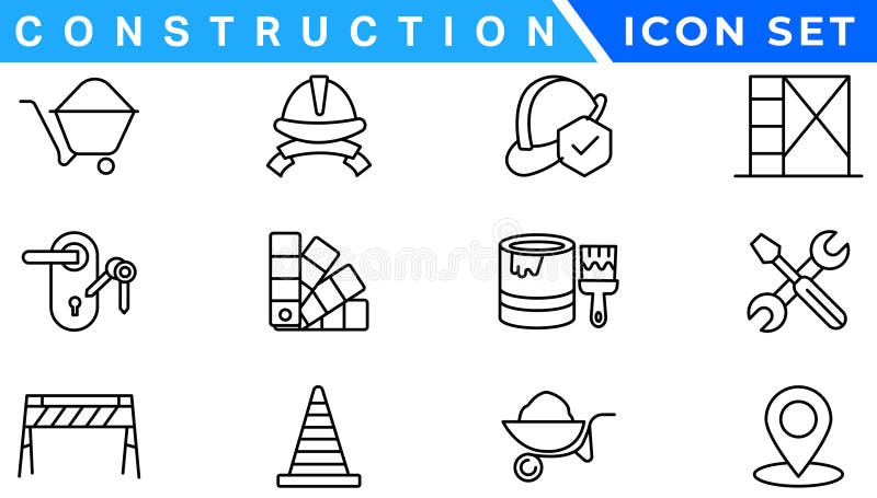 Construction Icon Element Set. Containing Crane, Building, Land, Excavator, Maintenance ...
