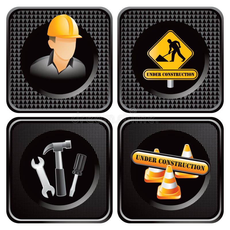 Construction Icons on Black Checkered Web Icons Stock Vector ...