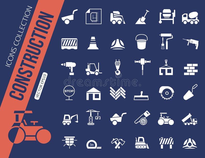 Construction Icons Collection Stock Vector - Illustration of flat, pail ...
