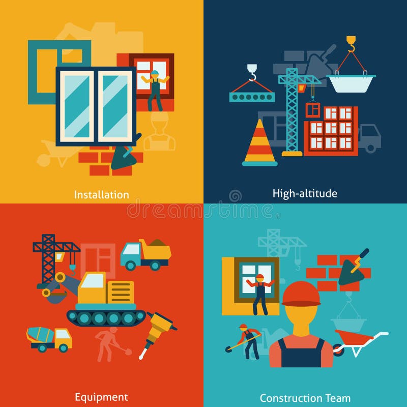 Construction Icons Composition Flat Stock Vector - Illustration of ...