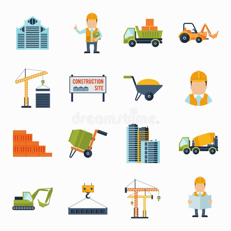 Construction Icons Flat Vector Design Illustration Stock Vector ...