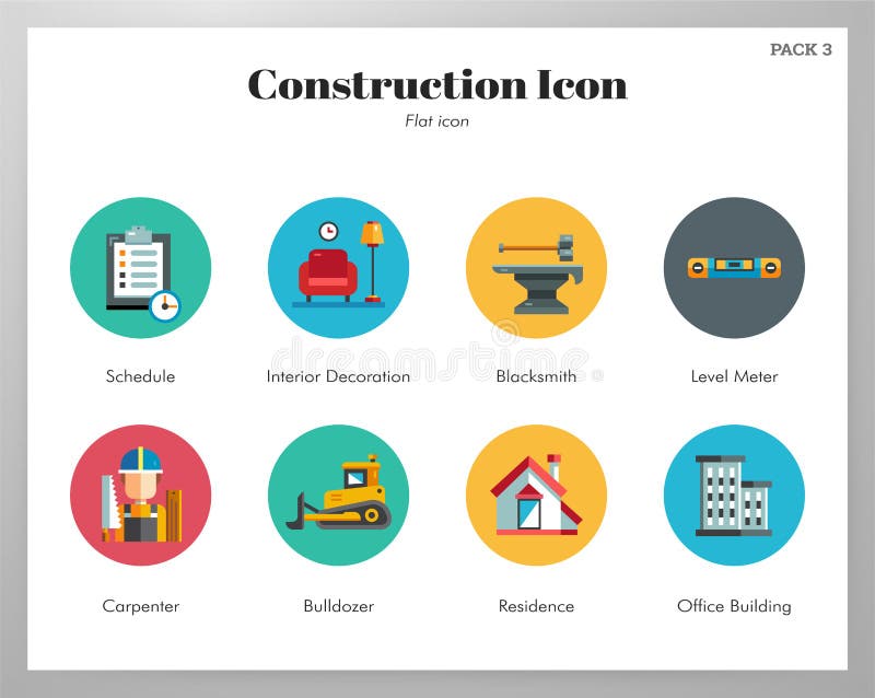 Construction Icons Flat Pack Stock Vector - Illustration of carpenter ...
