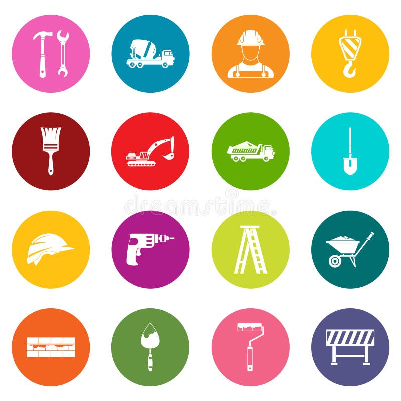 Construction Icons Many Colors Set Stock Vector - Illustration of ...