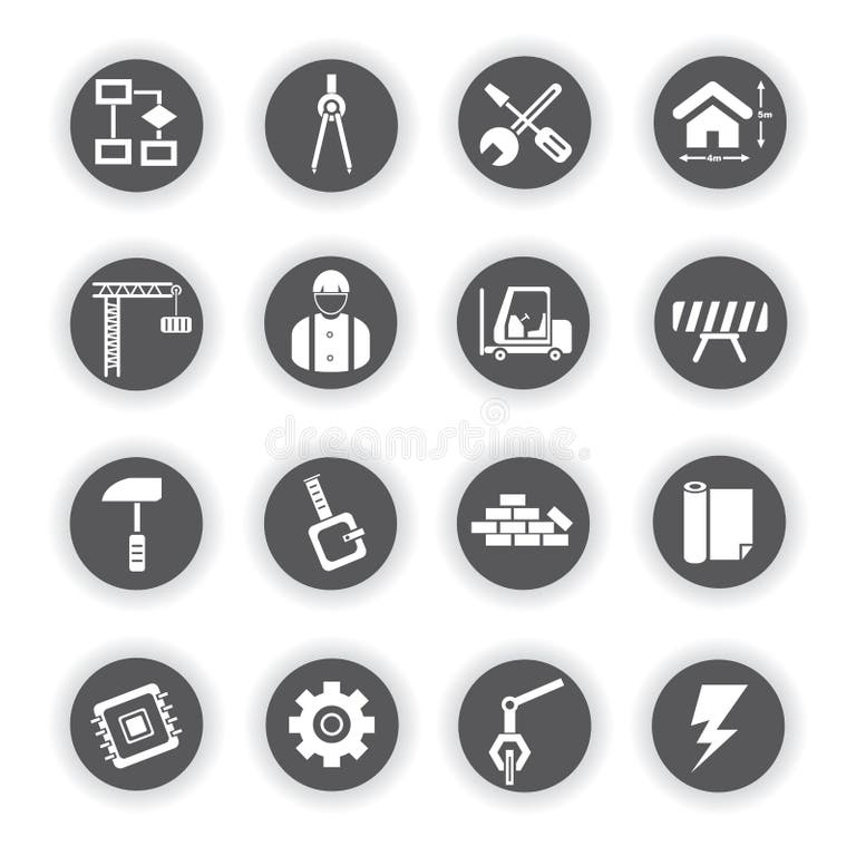 Construction Icons, Round Buttons Stock Illustration - Illustration of ...