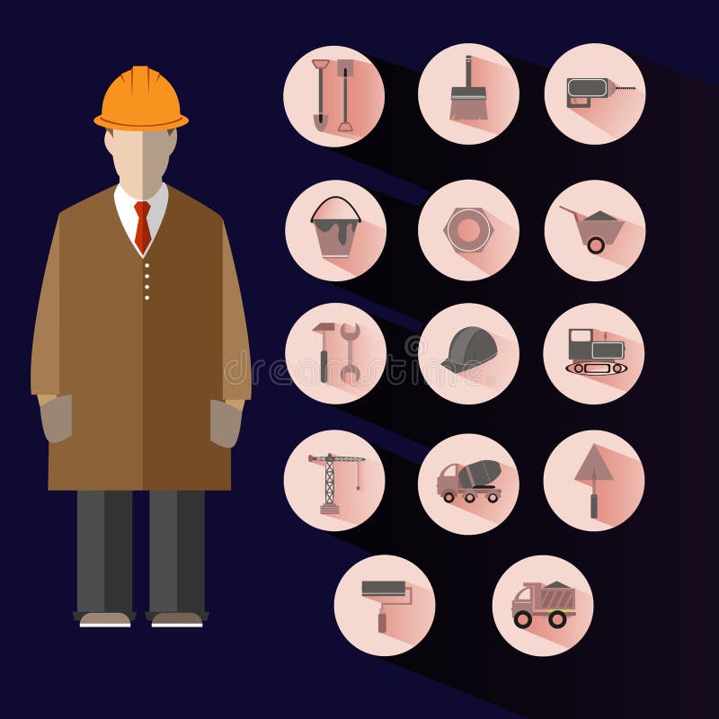 Construction Icons Set Builder Illustration Stock Vector - Illustration ...